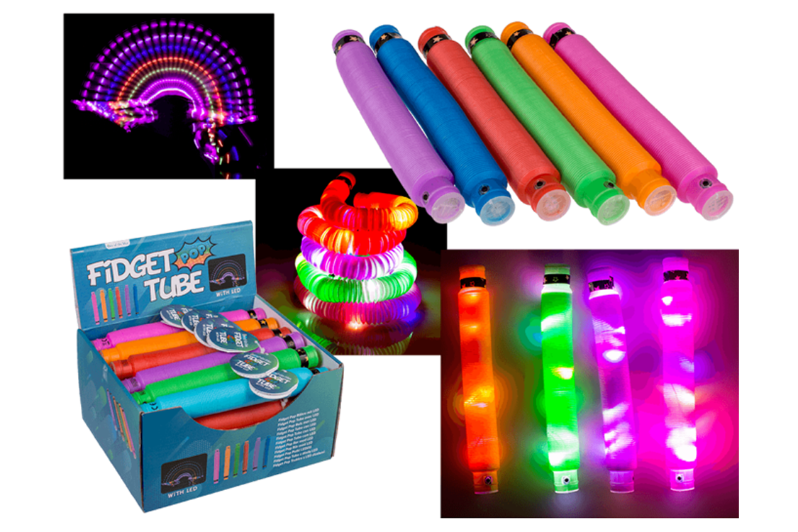 Køb Fidget Pop-it Tube stor 20 cm - LED lys - Rodes.dk
