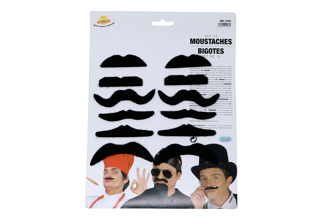 Køb Kunstigt overskæg - 12 stk. på kort - Rodes.dk